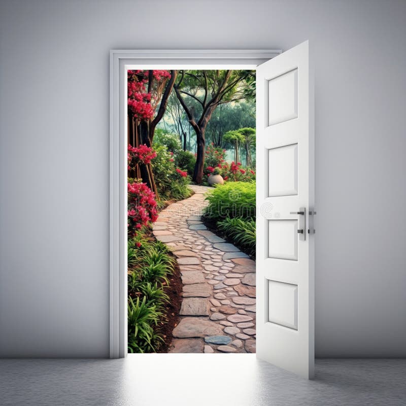 Room with an Open Door in Field Stock Illustration - Illustration of ...