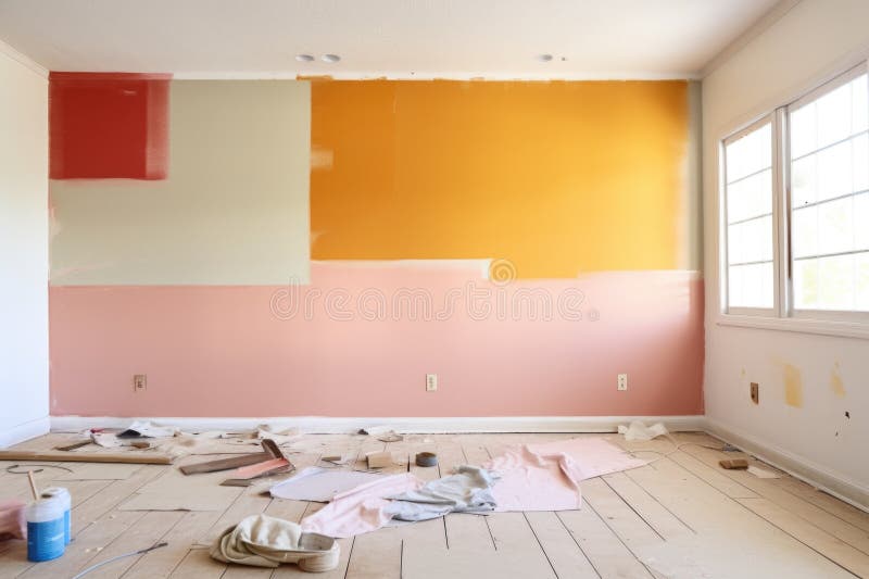 Empty Room with Paint Swatches Taped on Wall Stock Illustration ...