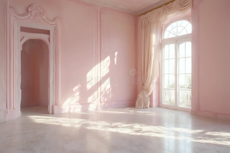 Empty Room with Pastel Pink Walls and Marble Floor: a Glamorous ...