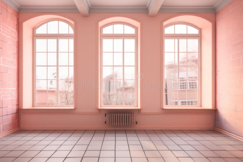 Empty Room, Pink Wall and Large Windows. AI Generative Stock ...