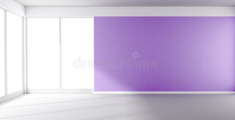Empty Room with Purple Wall and Panoramic Window Stock Illustration ...