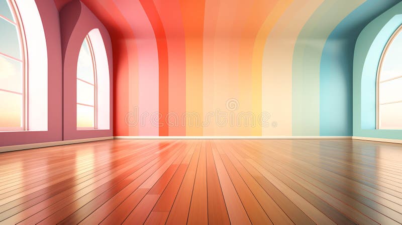 Empty Room with the Rainbow Color Wall Stock Image - Image of colours ...