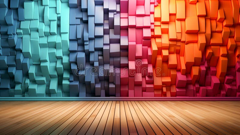 Empty Room with the Rainbow Color Wall Stock Image - Image of vibrant ...