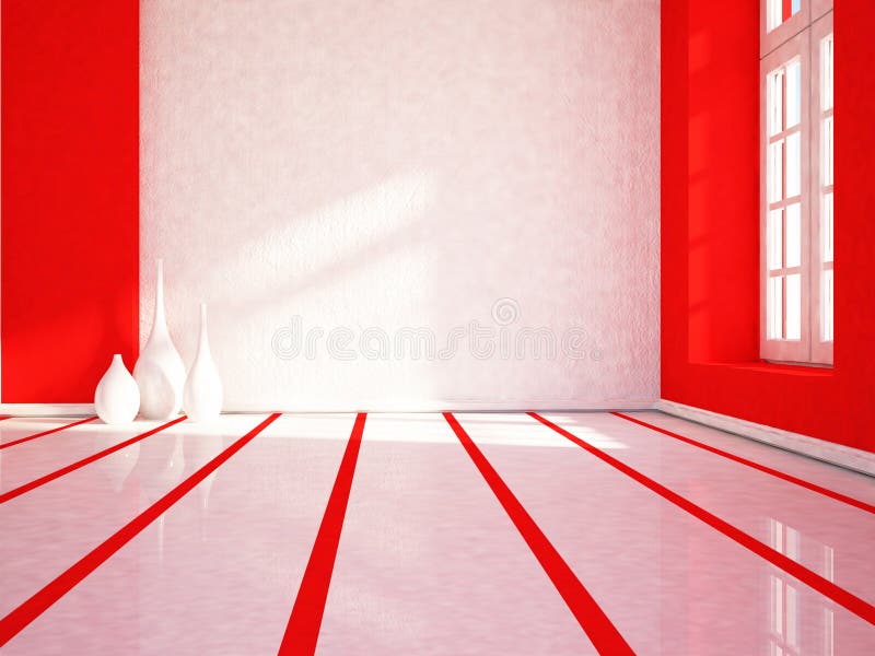 Empty Room in Red and White Colors, 3d Stock Illustration ...