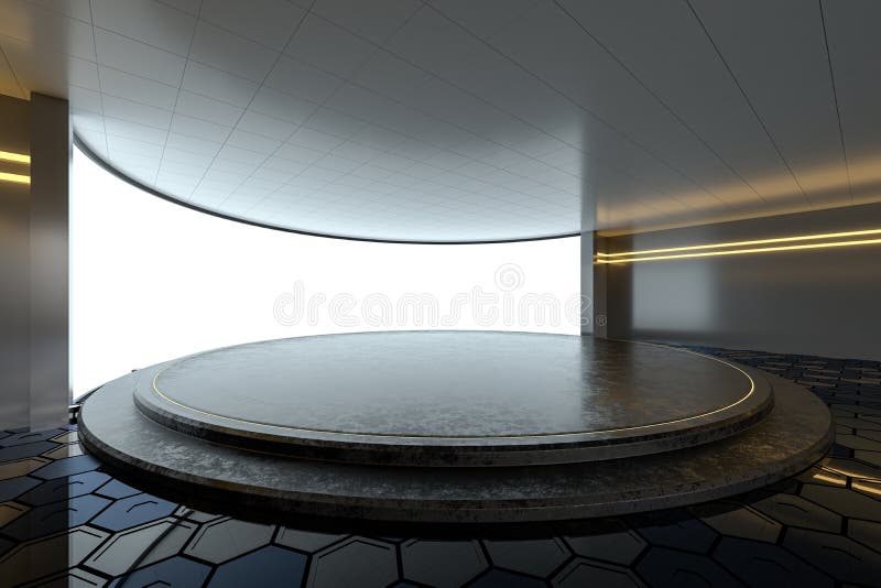 Empty Room with Round Stage in the Center, 3d Rendering Stock ...
