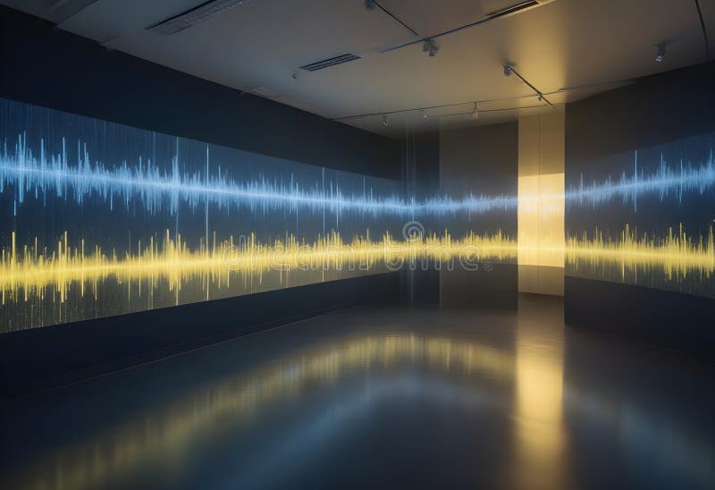 An Empty Room with a Screen Displaying a Blue and Yellow Sound Wave ...