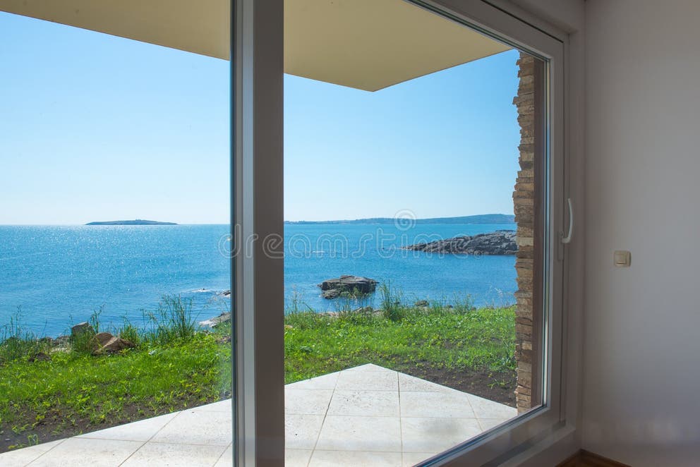 Empty room with sea view stock photo. Image of abstract - 35144950