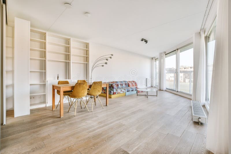 An Empty Room with a Set of Chairs Stock Photo - Image of apartment ...