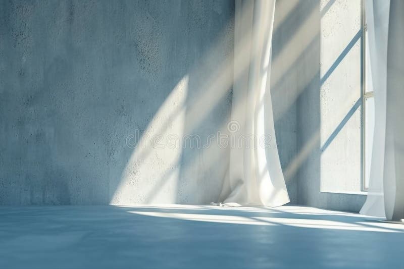 Empty Room with Shade from Window Light and White Curtains. Minimal ...