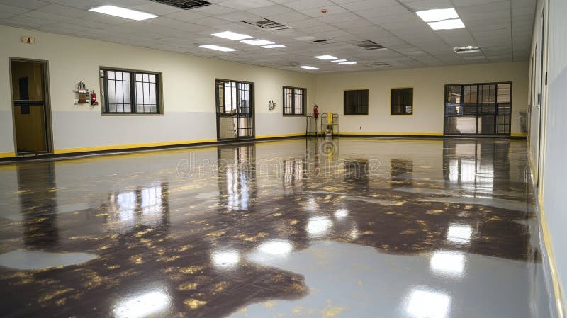 Empty Room with Shiny Polished Concrete Floor, Reflected Light, and ...