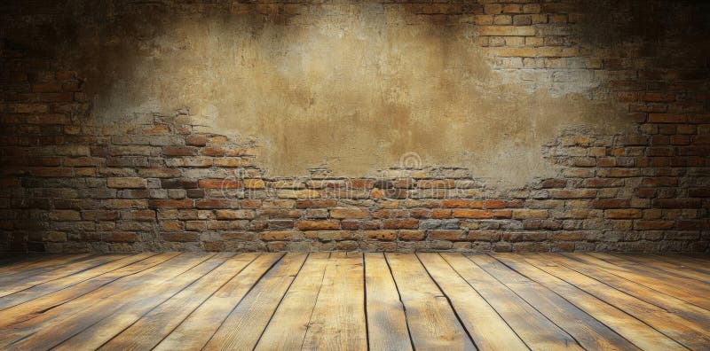 Empty Room Shows Rustic Brick Wall and Wooden Floor with Dramatic ...