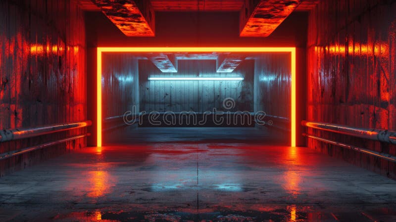 Empty Room with a Single Neon Light Source Stock Image - Image of neon ...