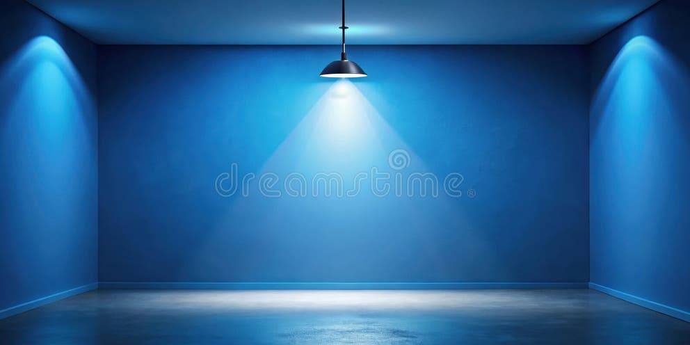 Empty Room with a Single Pendant Light Illuminating a Blue Wall ...