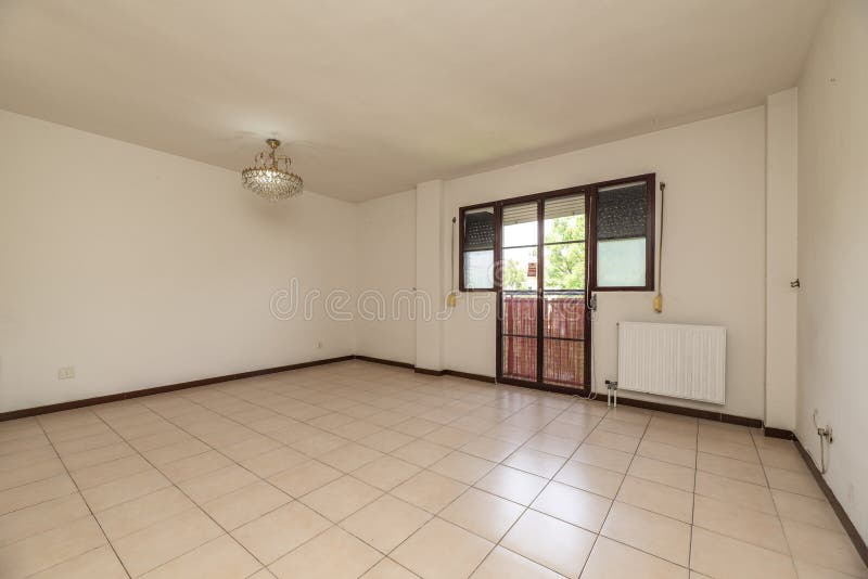 Empty Room with Square Cream Ceramic Floor, Dark Red Aluminum Stock ...