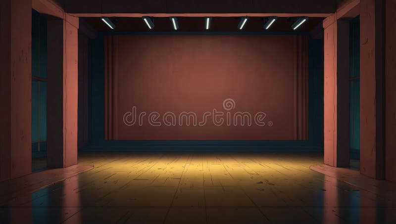 Empty Room with Stage and Lights for Performance or Presentation Stock ...