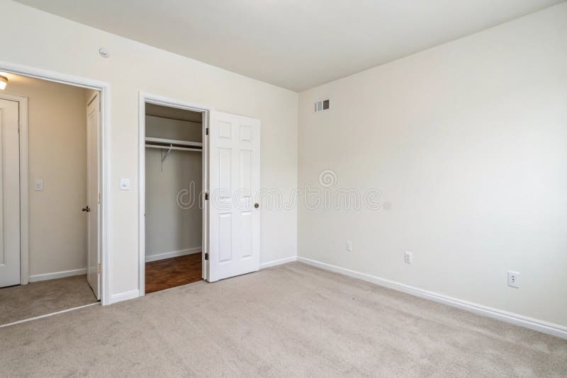 Empty Room with White Interior and Open Closet Door Stock Illustration ...