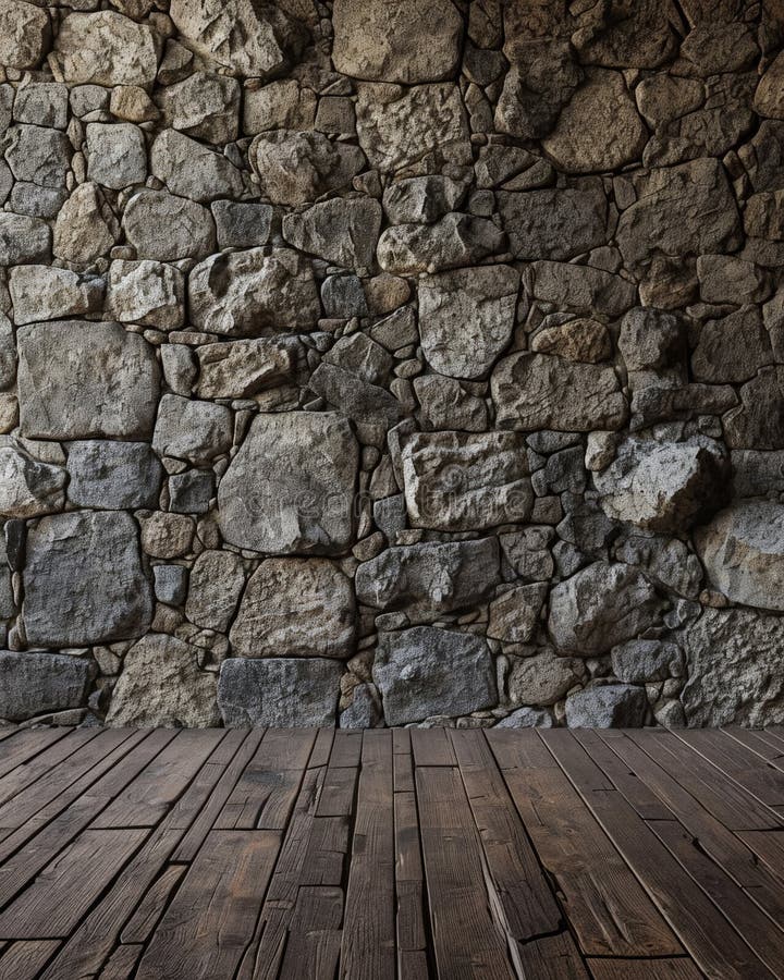 Empty Room with Stone Wall and Wooden Floor Stock Illustration ... Empty Room with Stone Wall and Wooden Floor Stock Illustration ...