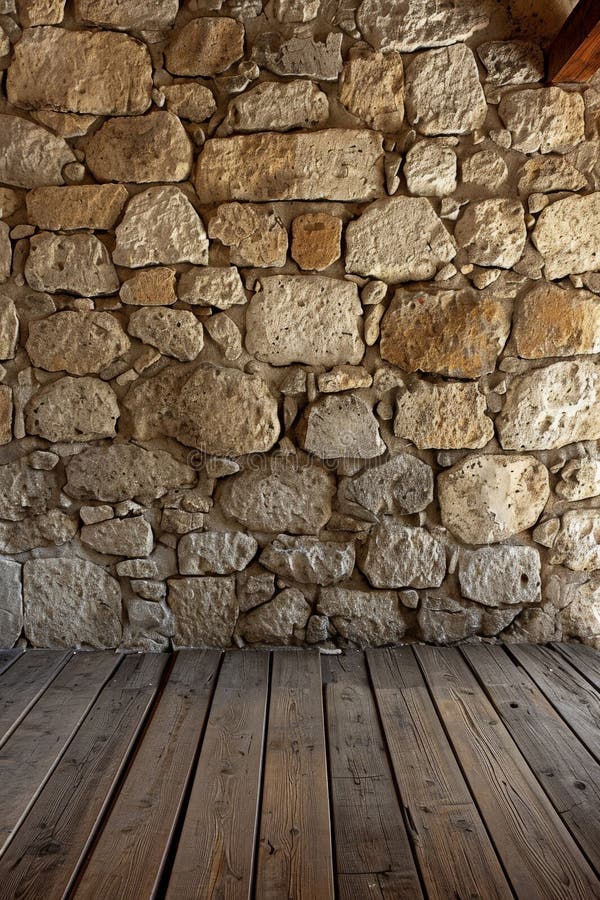 Empty Room with Stone Wall and Wooden Floor Stock Illustration ... Empty Room with Stone Wall and Wooden Floor Stock Illustration ...