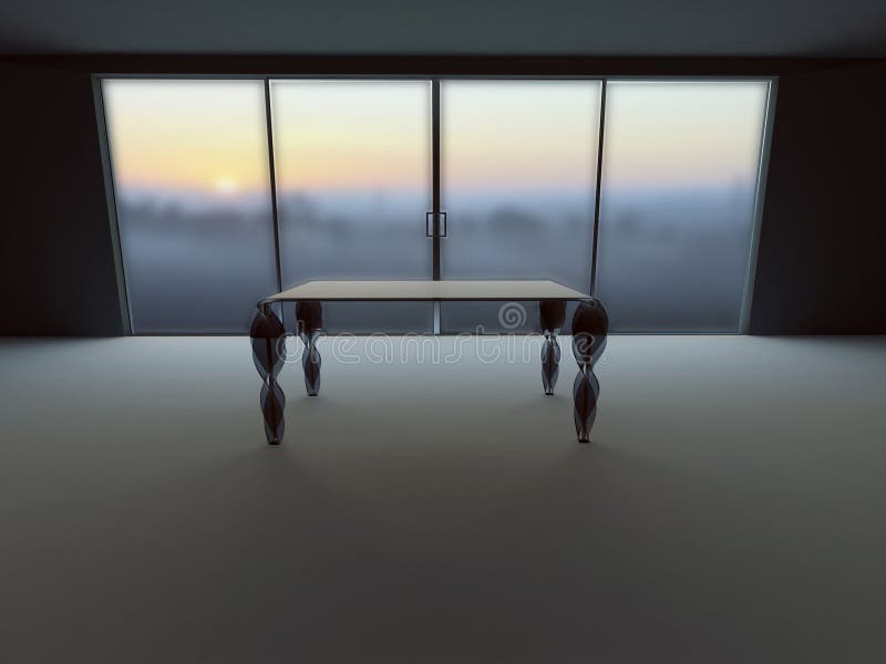 Empty Room with the Table, 3d Stock Illustration - Illustration of ...