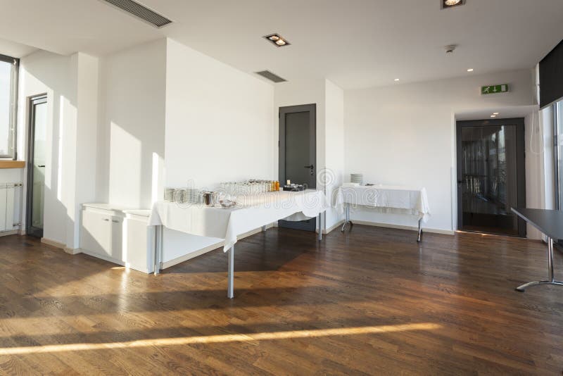 Empty Room with Table with Glasses Stock Photo - Image of clean ...