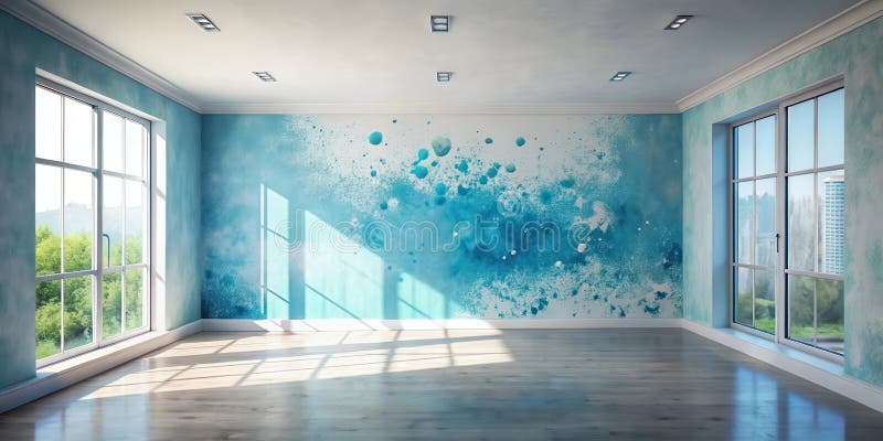 Empty Room with Teal Accent Wall and Natural Light. Generative AI Stock ...