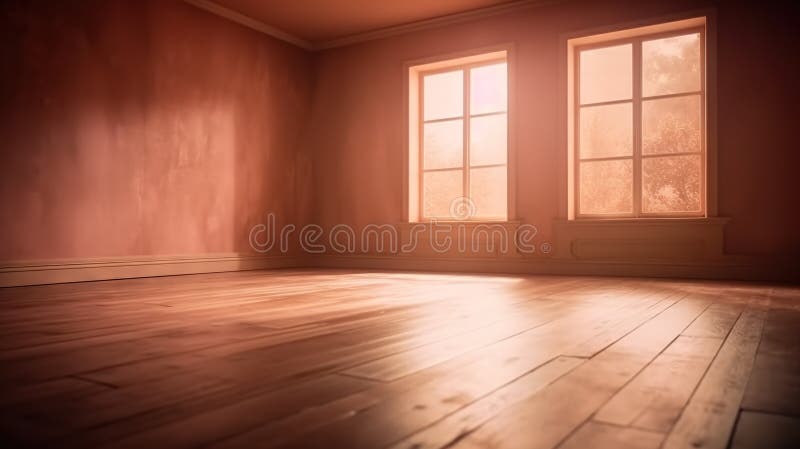 An Empty Room with Two Windows and a Hard Wood Floor Stock Illustration ...