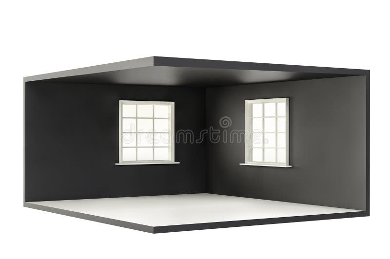Empty Room with Two Windows and White Floor. 3d Render Stock ...