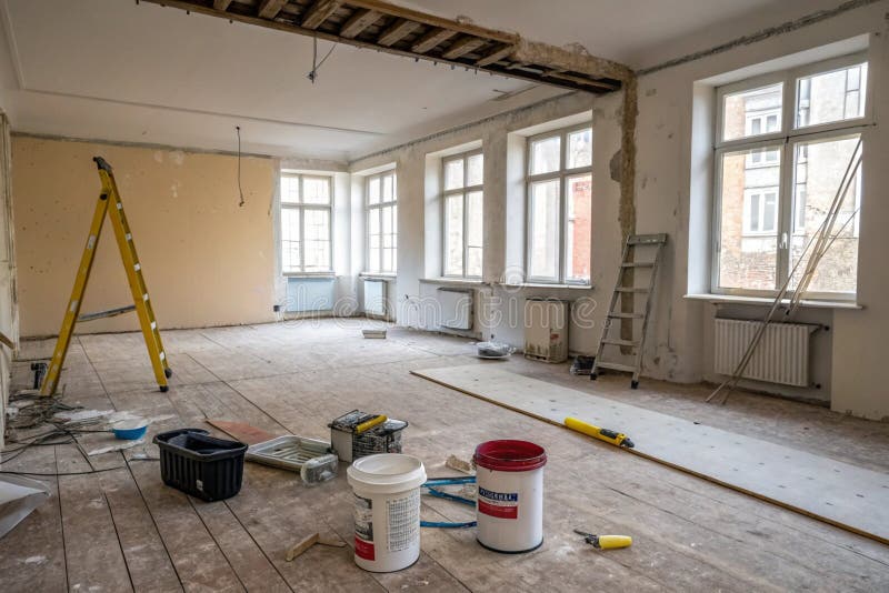 Empty Room Under Refurbish Work Stock Illustration - Illustration of ...