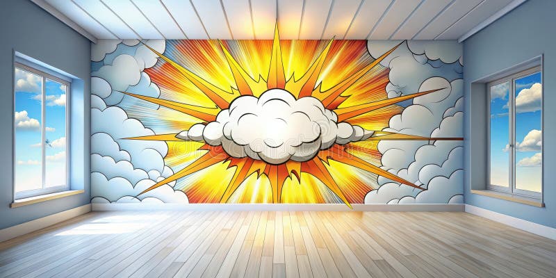 Empty Room with a Vibrant Comic Book Style Mural Featuring a Large ...