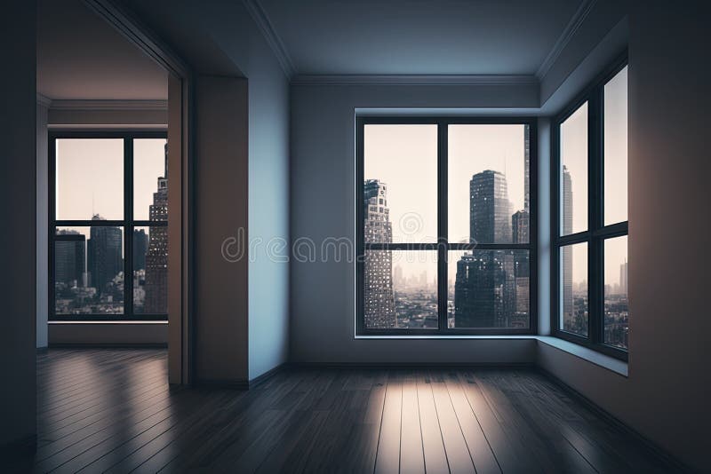 Empty Room with View of Bustling City, Filled with Hustle and Bustle ... Empty Room with View of Bustling City, Filled with Hustle and Bustle ...