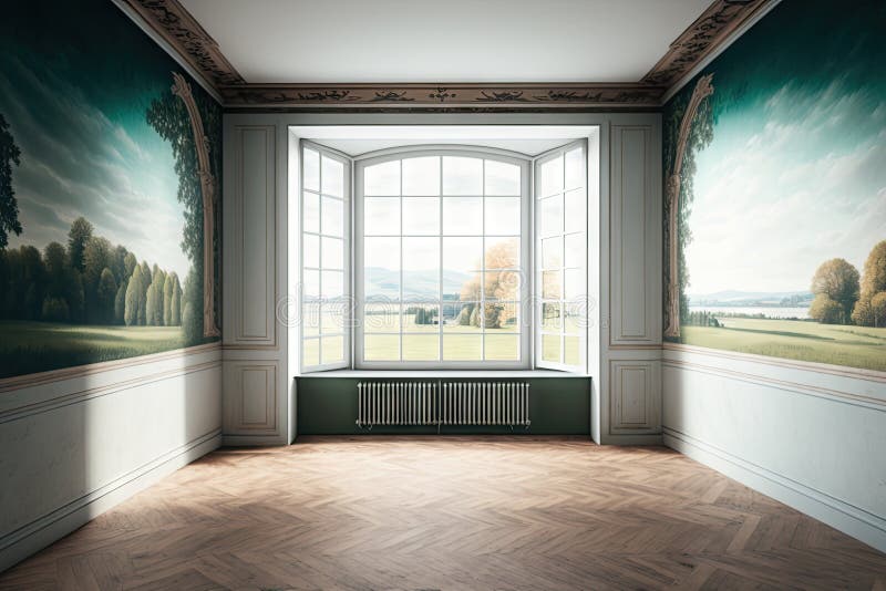 Empty Room, with the View of a Scenic Landscape or Park Stock ...