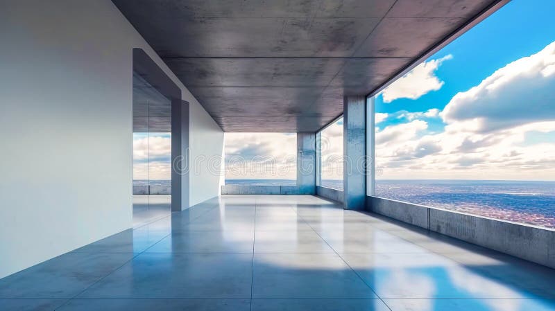 An Empty Room with View of the Sky. Generative AI Stock Illustration ...