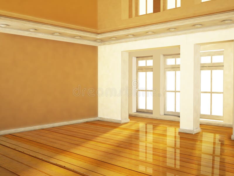 Empty room in warm colors stock illustration. Illustration of clean ...
