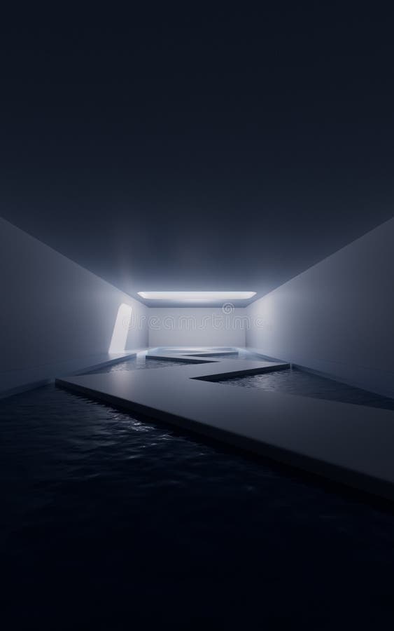 Empty Room with Water Inside, 3d Rendering Stock Illustration ...