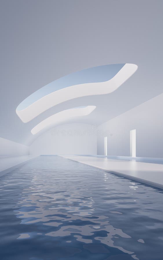 Empty Room with Water Inside, 3d Rendering Stock Illustration ...
