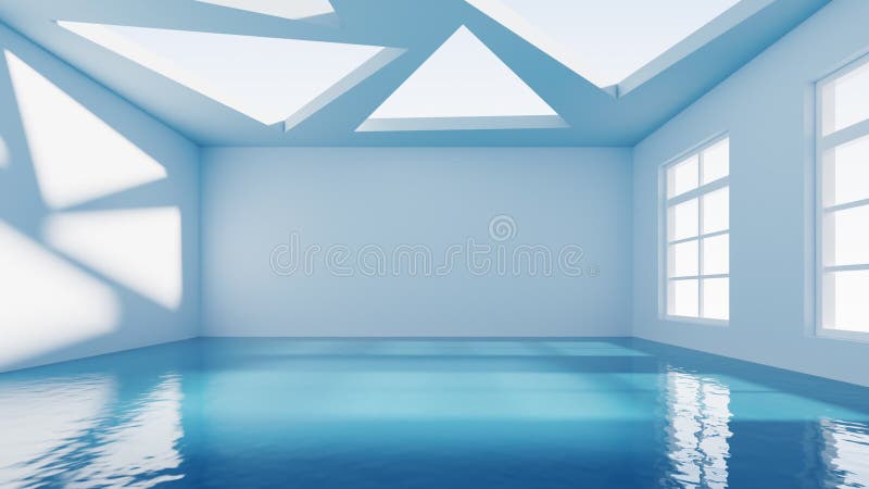 Empty Room with Water Inside, 3d Rendering Stock Footage - Video of ...