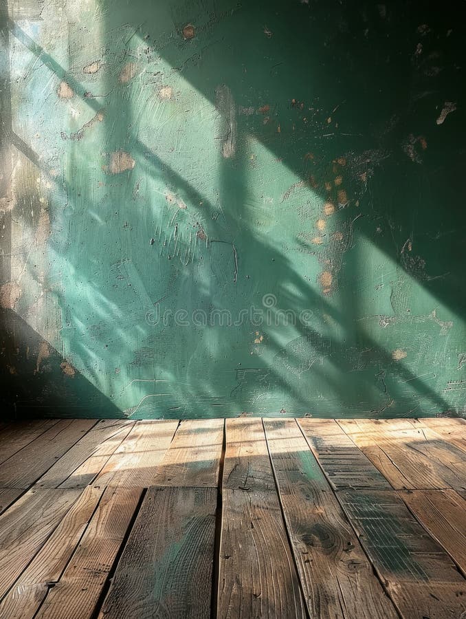 Empty Room Weathered Green Walls Rustic Wooden Floor Stock Photos ...