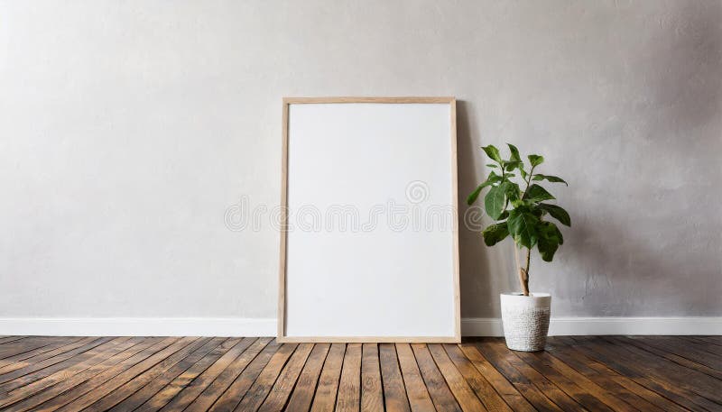 Empty Room with White Blank Concrete Wall Mockup with a Wooden Floor ...