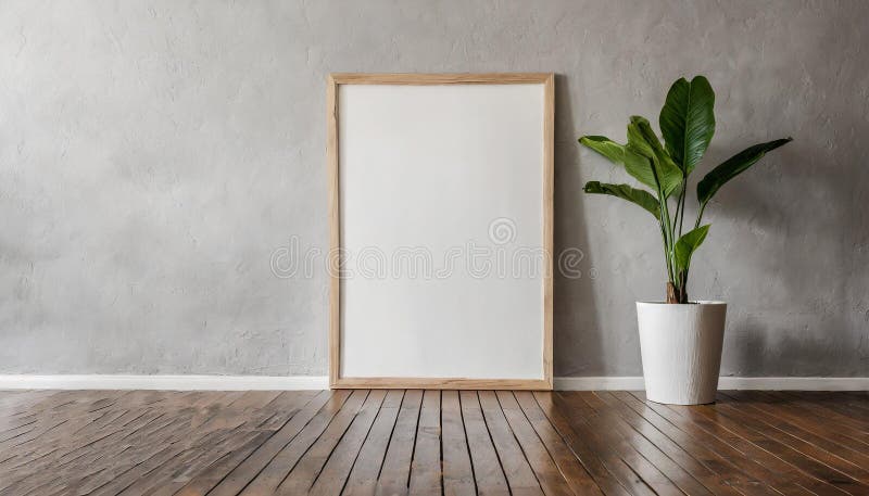 Empty Room with White Blank Concrete Wall Mockup with a Wooden Floor ...