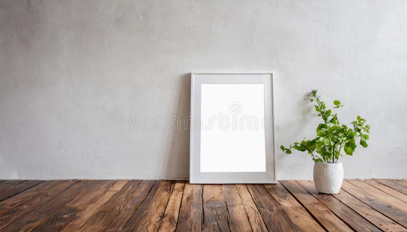 Empty Room with White Blank Concrete Wall Mockup with a Wooden Floor ...