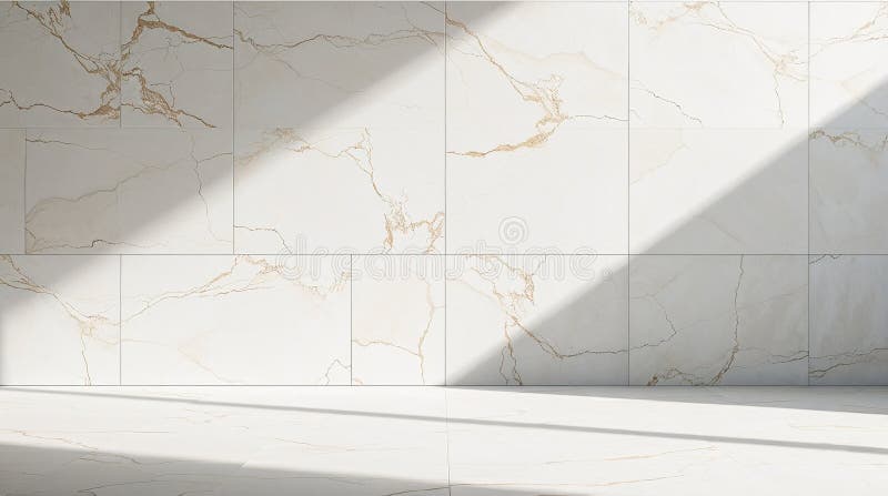 Empty Room with White Marble Tiles and Sunlight Creating Shadows Stock ...