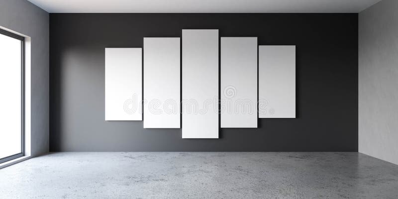 Empty Room with White Wall and Four White Empty Frames 3d Render ...