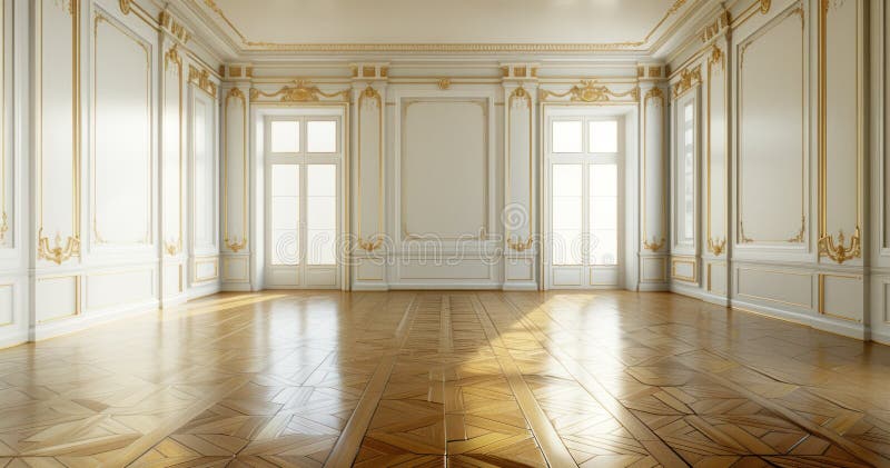 An Empty Room with White Walls and a Golden Floor, Stock Image - Image ...
