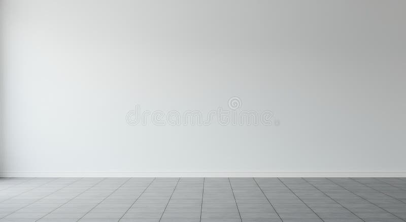 Empty Room with White Walls and Grey Tile Floor - Minimalist Interior ...