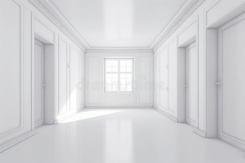 Empty Room with White Walls and Window in the Middle of the Room ...