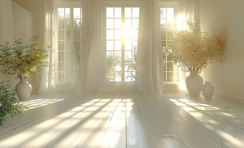 Empty Room with White Windows 3d Render, Bright, Hazy. Generative AI ...