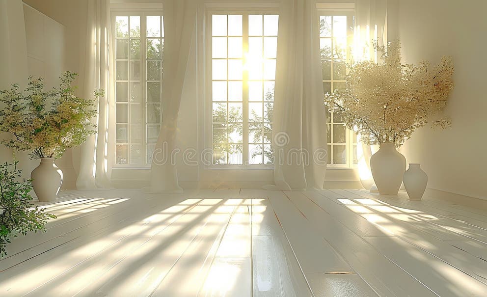 Empty Room with White Windows 3d Render, Bright, Hazy. Generative AI ...