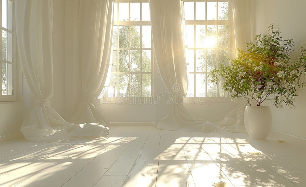 Empty Room with White Windows 3d Render, Bright, Hazy. Generative AI ...