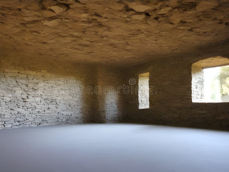 Empty Stone Room with Concrete Wall and Window. 3d Illustration, Ai ...