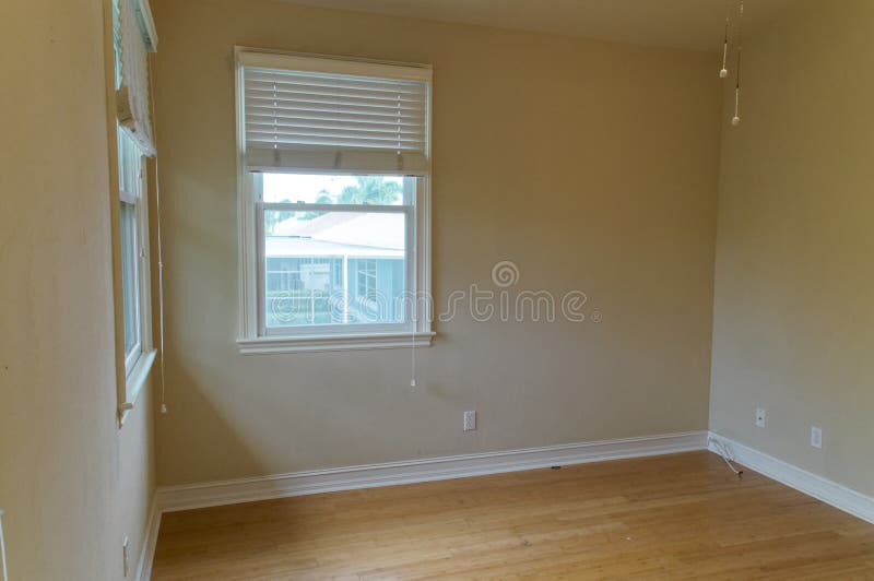 Empty Room with Wood Floor and Windows Stock Image - Image of walls ...